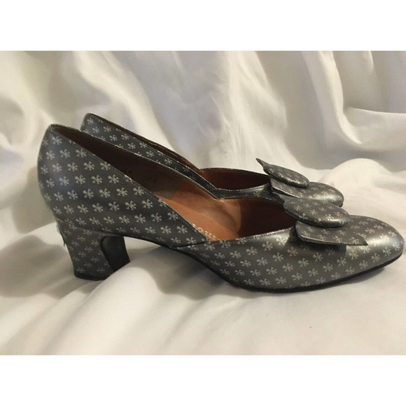 Handmade | Shoes | Mademoiselle Grey Silver Novelty Fleur De Lys Heels ...